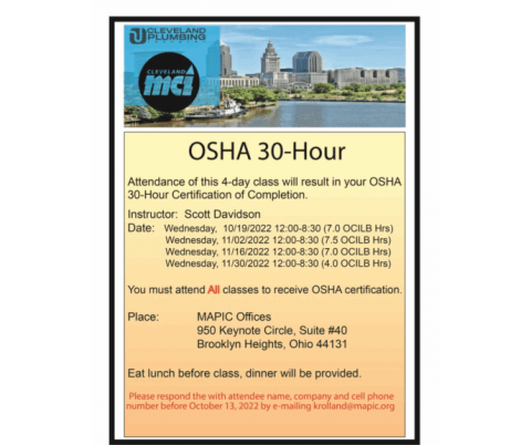 MAPIC | News| OSHA 30-Hour Class Oct. 19