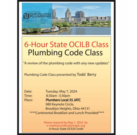 MAPIC | News | 6-Hour State OCILB Class: Plumbing Code Class